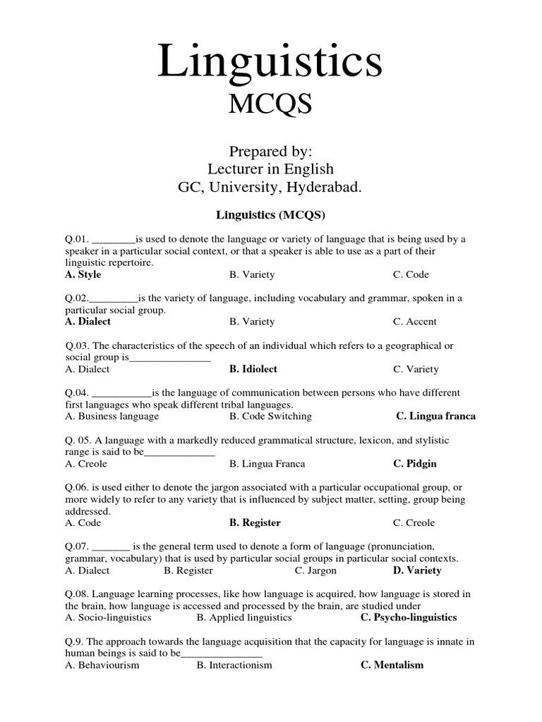 Linguistics MCQs 3 | PDF | Educational Assessment | Linguistics