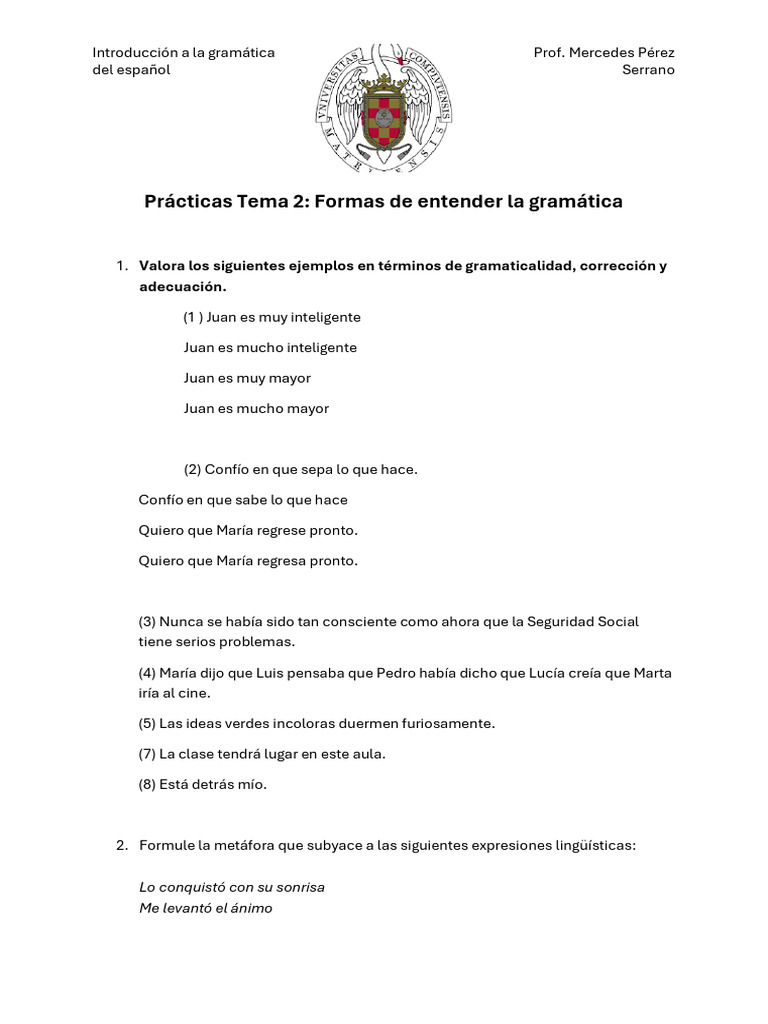 Prácticas de Gramática Española | PDF | Gramática | Lingüística