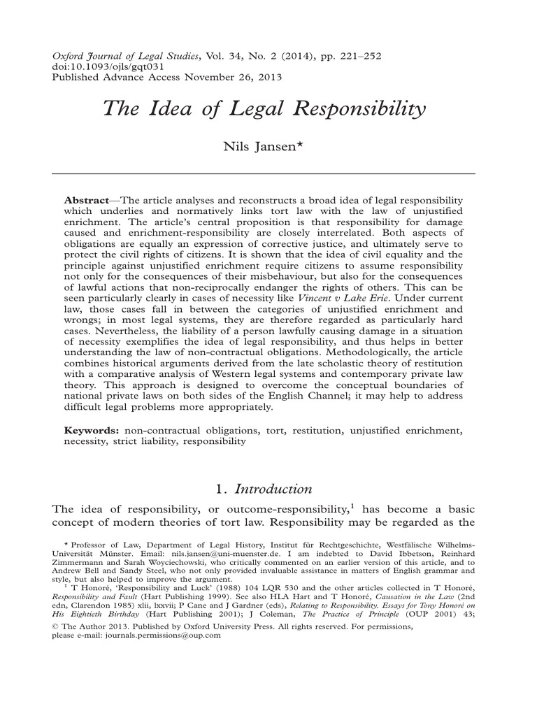 Legal Responsibility in Tort Law | PDF | Tort | Legal Liability