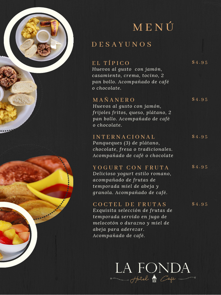 Menú de Fonda: Desayunos y Almuerzos | PDF | Tortita | Cocina de las ...