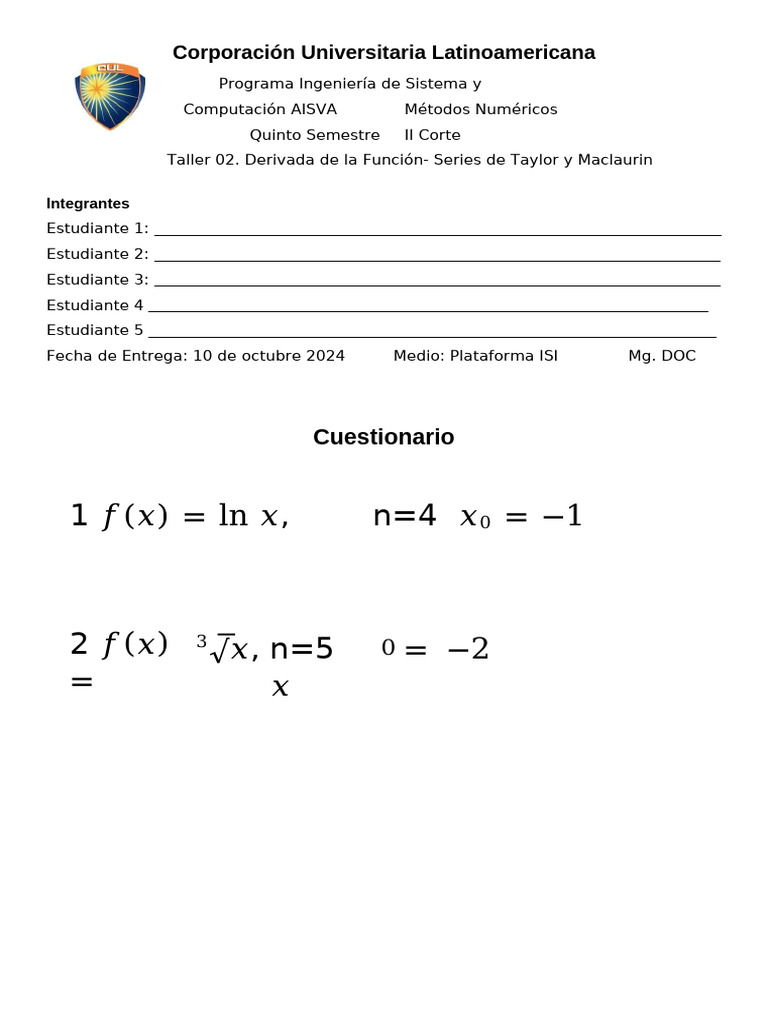 Taller 2. Derivdas - Series de Taylor AISVA | PDF