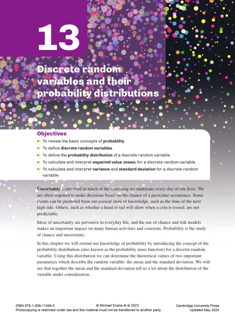 Chapter 13 Discrete Random Variables and Their Probability Distributions | PDF | Probability ...