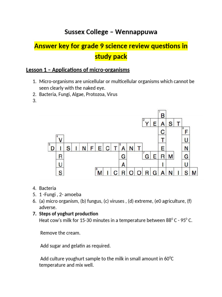 Answers for Science Review Worksheets Grade 9 | PDF | Hearing | Ear