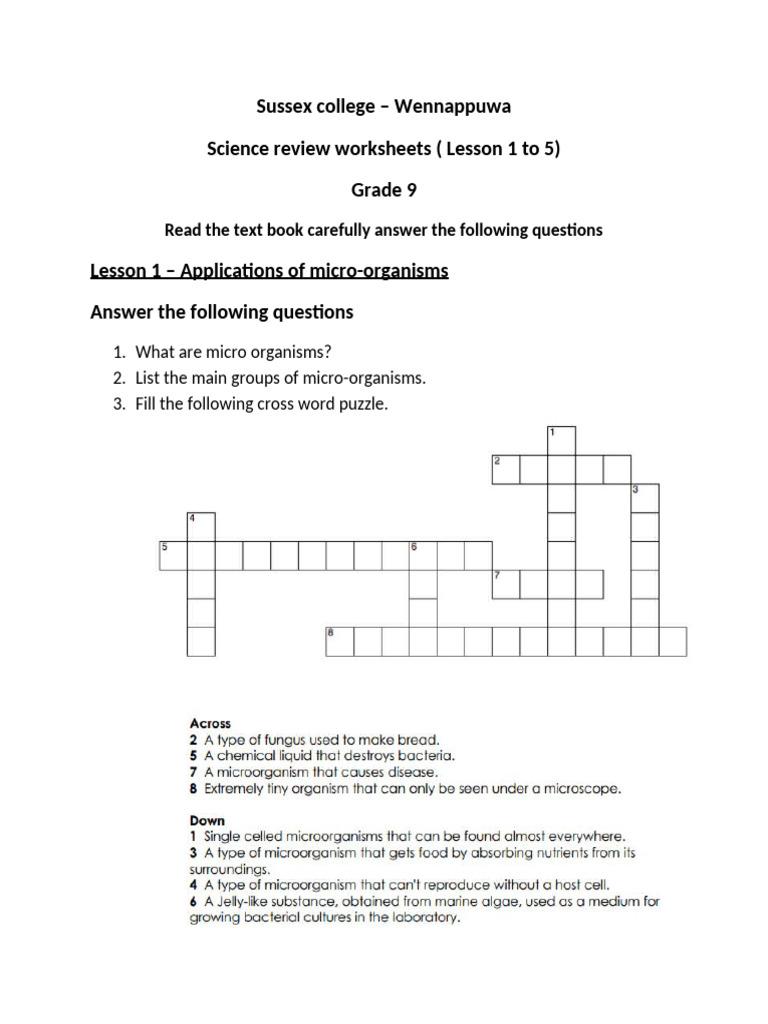 Grade 9 Science Review Worksheets | PDF | Matter | Atoms