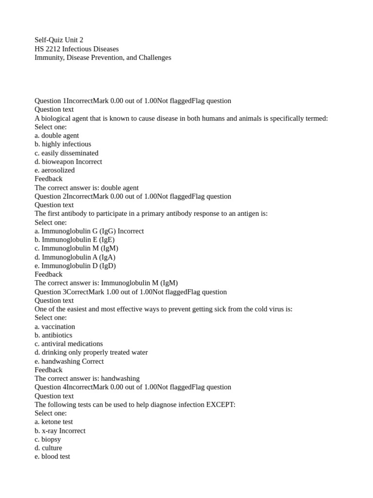 Infectious Diseases Self-Quiz Guide | PDF | Antibody | Immunoglobulin G