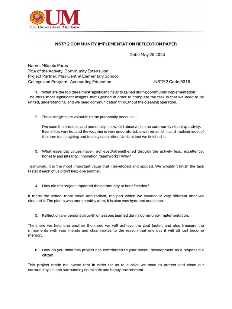 Reflection-Paper-Format (NSTP) | PDF | Business