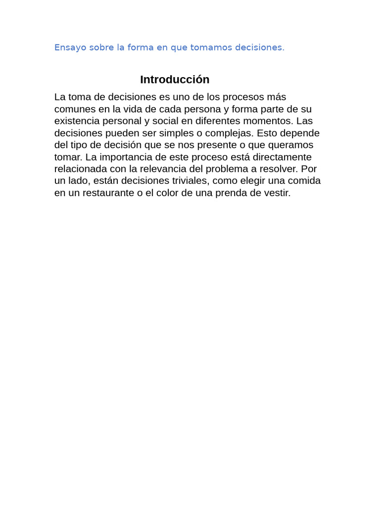 Ensayo Sobre La Forma en Que Tomamos Decisiones | PDF | Toma de decisiones | Ciencia cognitiva