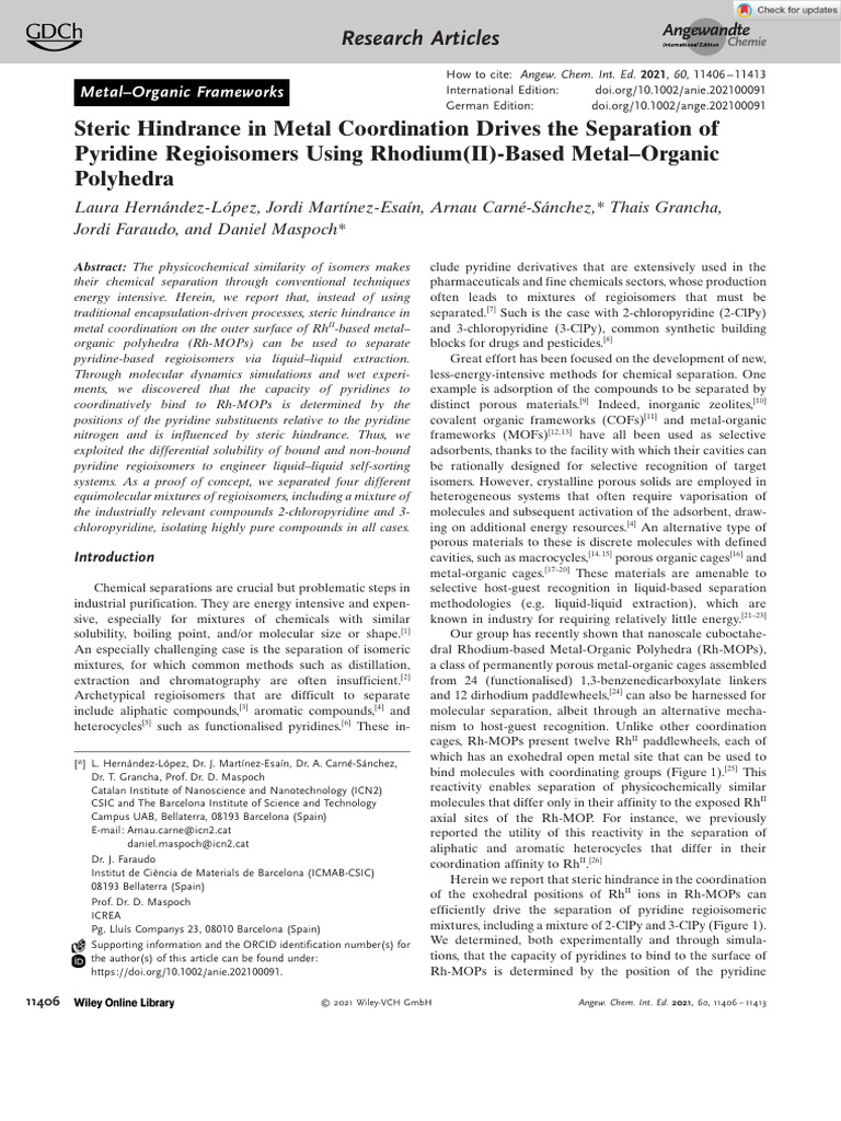 Angew Chem Int Ed - 2021 - Hern Ndez L Pez | PDF | Coordination Complex | Solubility