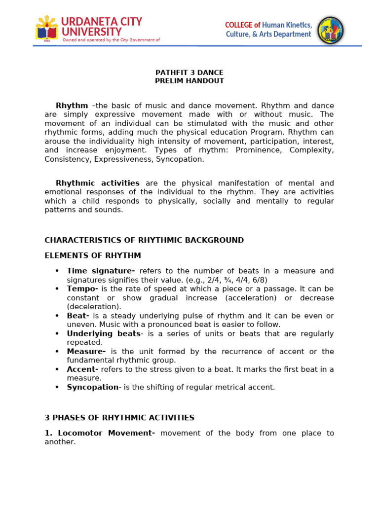 Pathfit 3 Dance Prelim Handouts | PDF | Rhythm | Dances