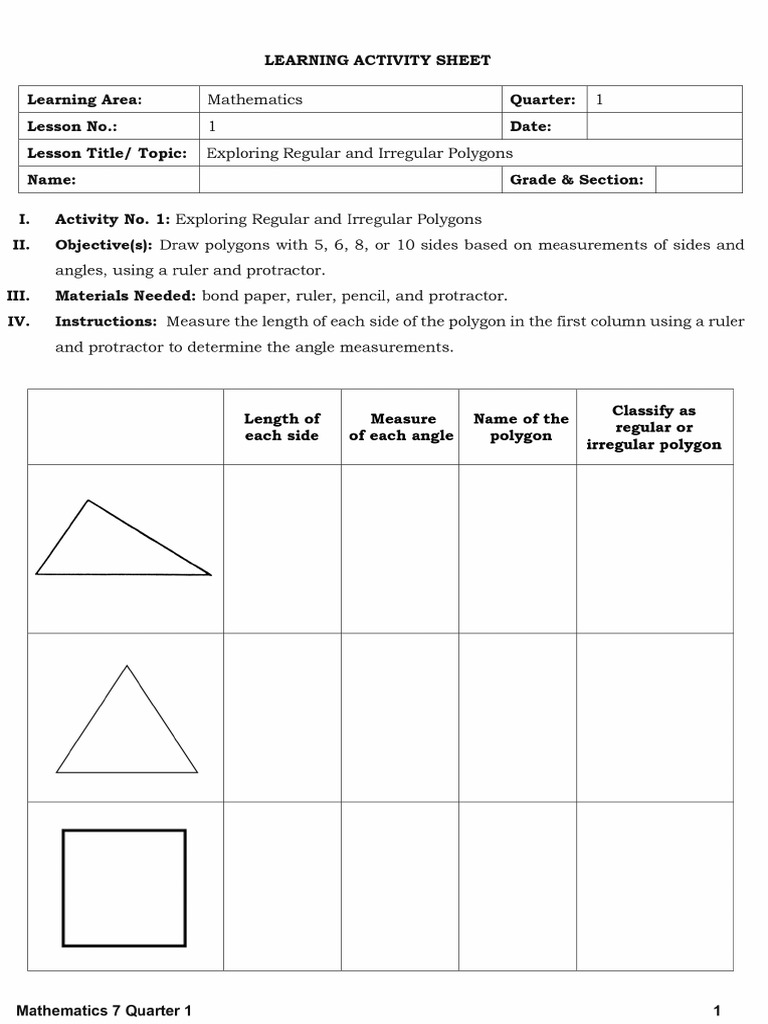 Q1 - WS - Mathematics 7 - Lesson 1 - Week 1-3 Act 1 | PDF