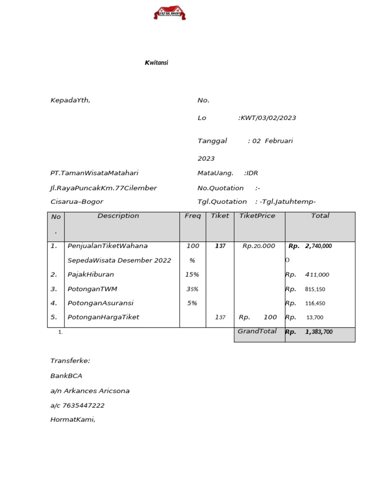 Invoice Rumah Hantu Dan Sepeda Wisata | PDF