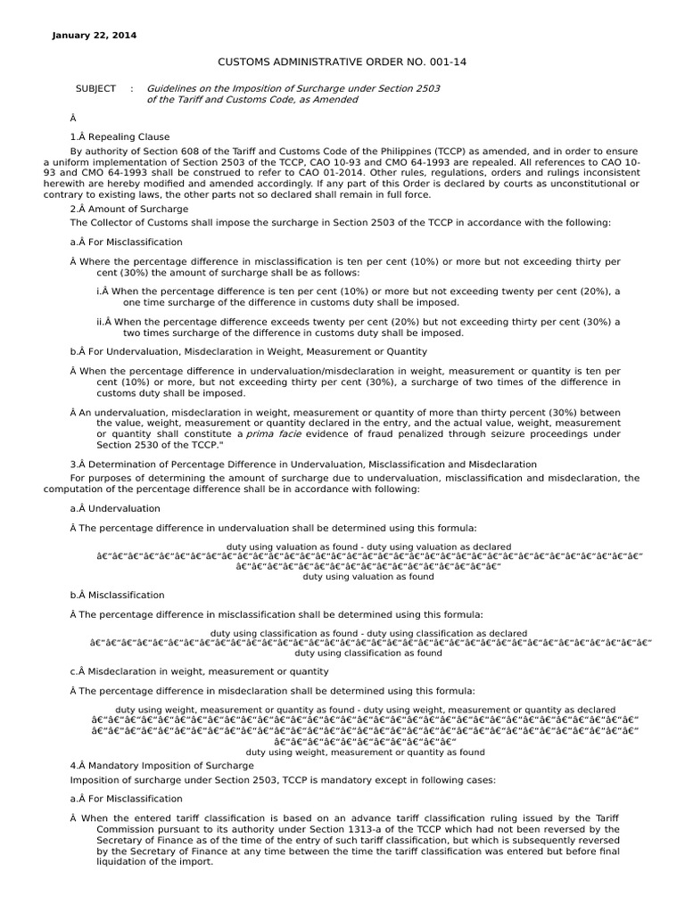 Guidelines On The Imposition of Surcharge Under Section 2503 of The ...
