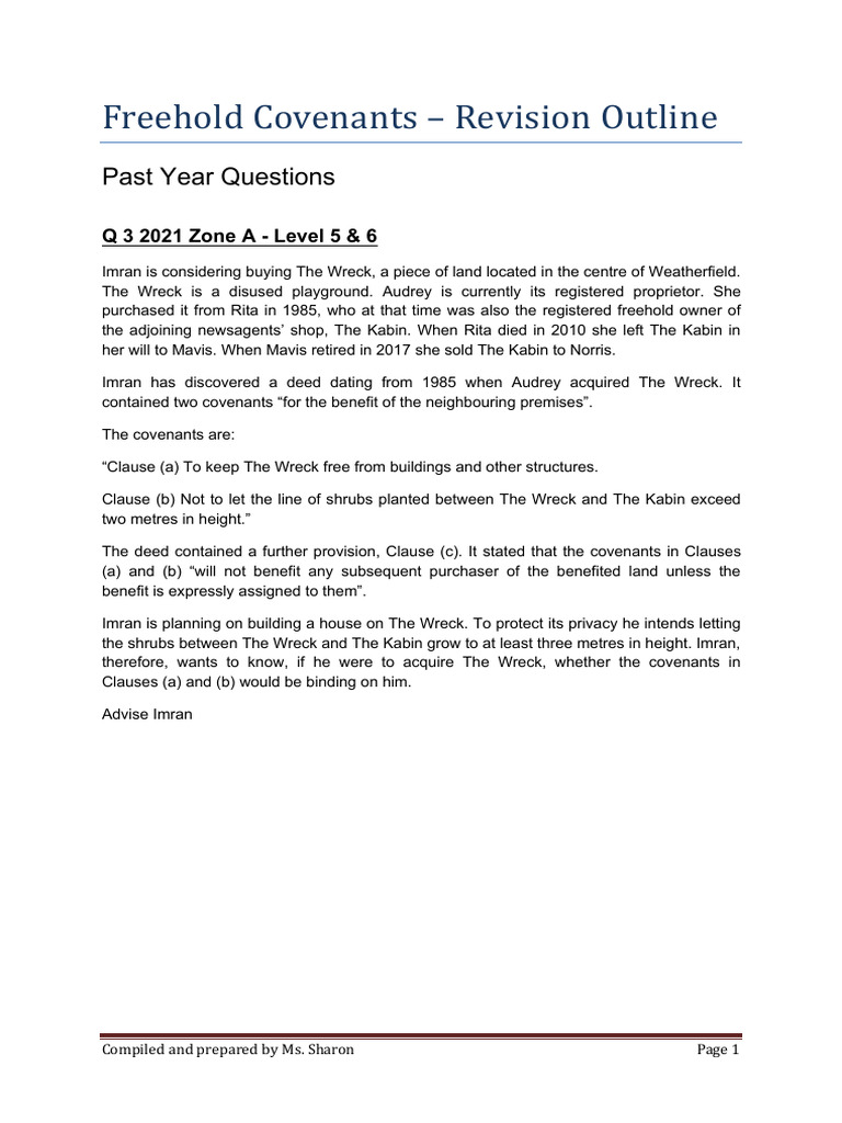 PropertyLand - UOL Revision Freehold Covenant | PDF | Covenant (Law ...