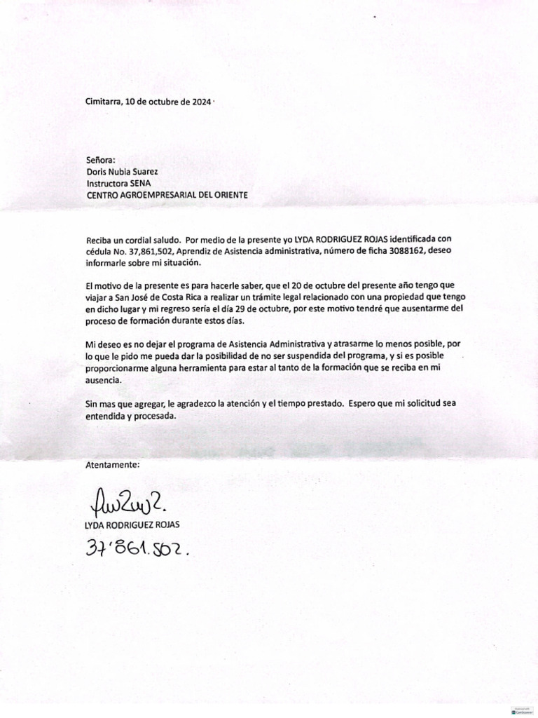 Permiso para Ausentarse Lyda Rodriguez | PDF