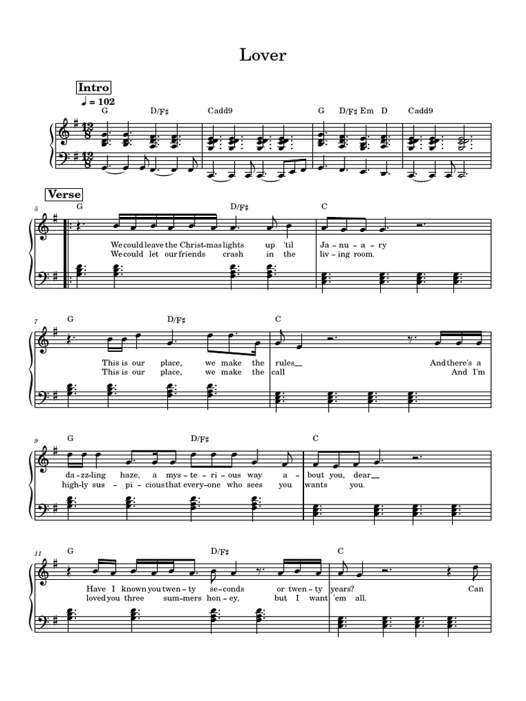 Lover Song Lyrics and Chords | PDF