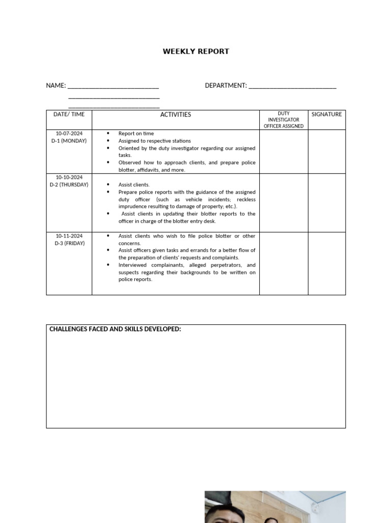 WEEKLY REPORT OJT W1 | PDF