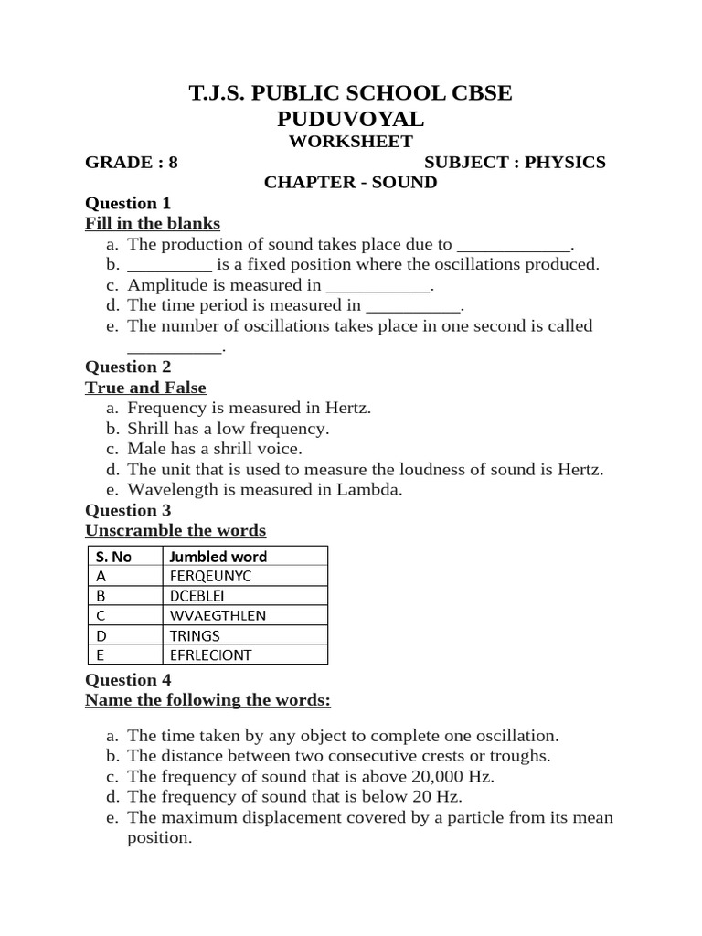 Grade 8 Physics Sound Worksheet | PDF | Language Arts & Discipline