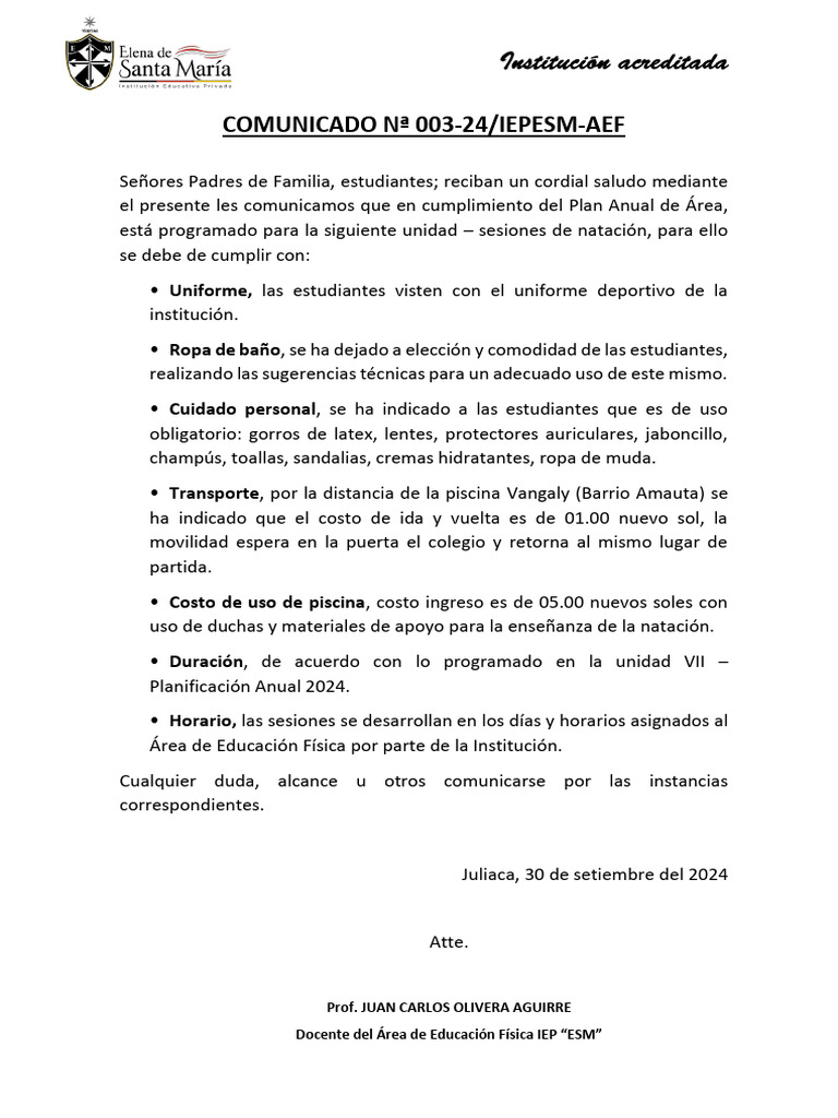 2024 Comunicado N 003 Natación | PDF | Ciencia y matemáticas