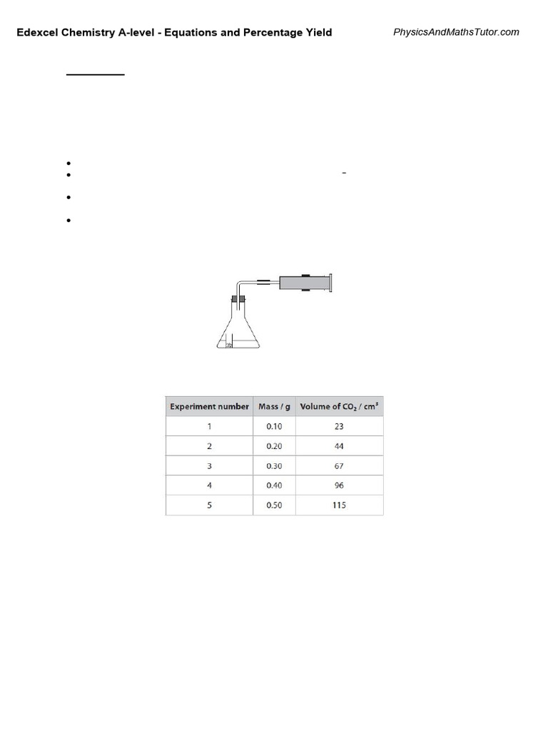 Equations and Percentage Yield | PDF | Gases | Chemical Reactions