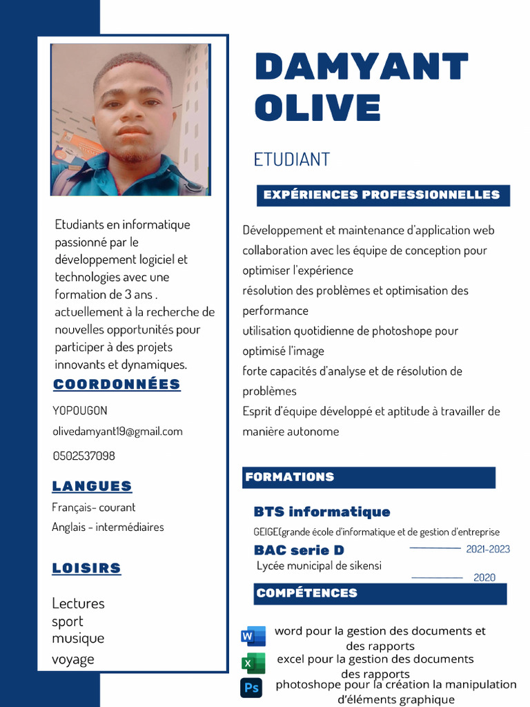 Cv Olive Dam Informatique | PDF
