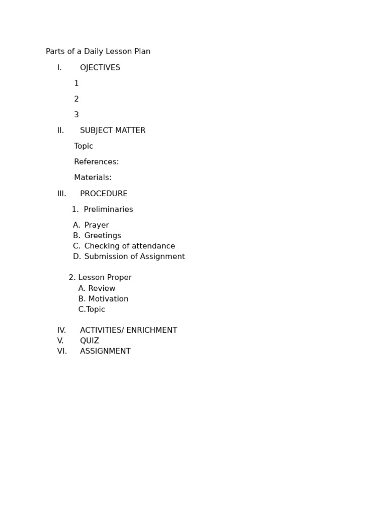 Parts of a Lesson Plan | PDF