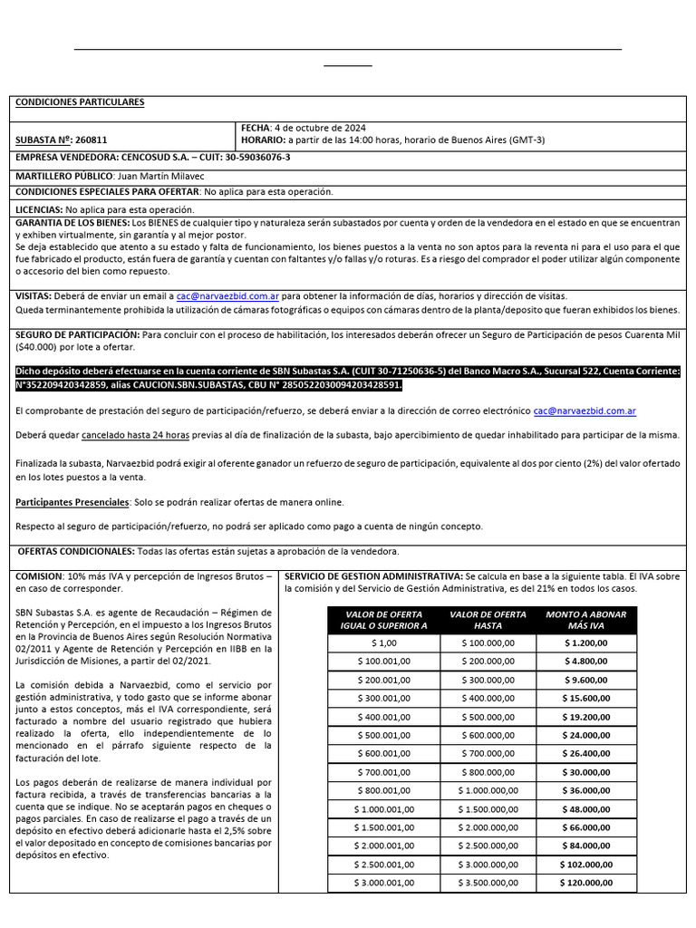 Condiciones Particulares Y Generales de Subasta - Narvaezbid Subastas Online | PDF | Subasta ...