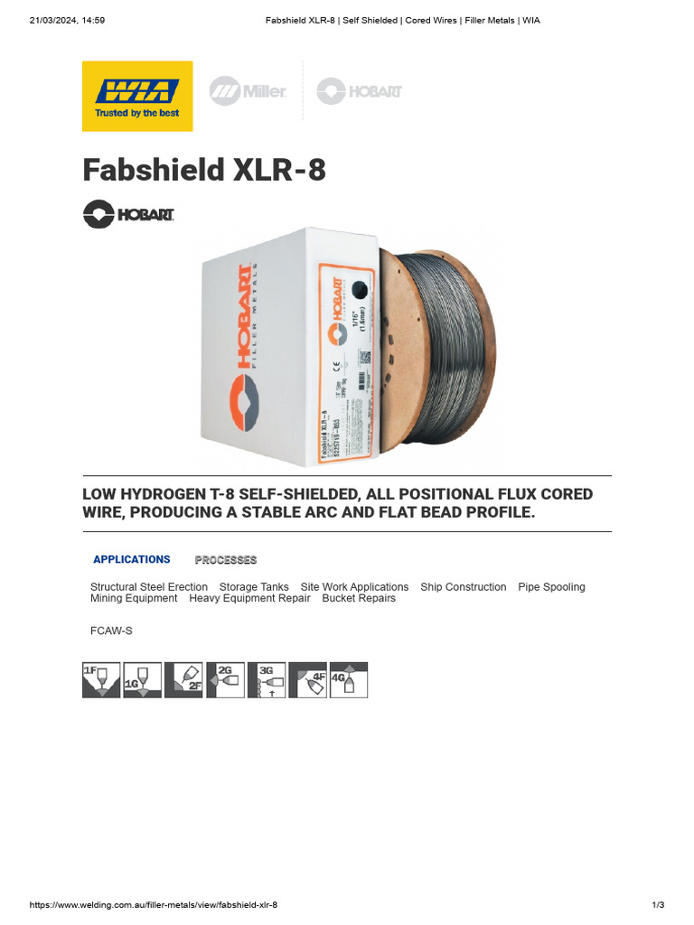 Fabshield XLR-8 - Self Shielded - Cored Wires - Filler Metals - WIA ...