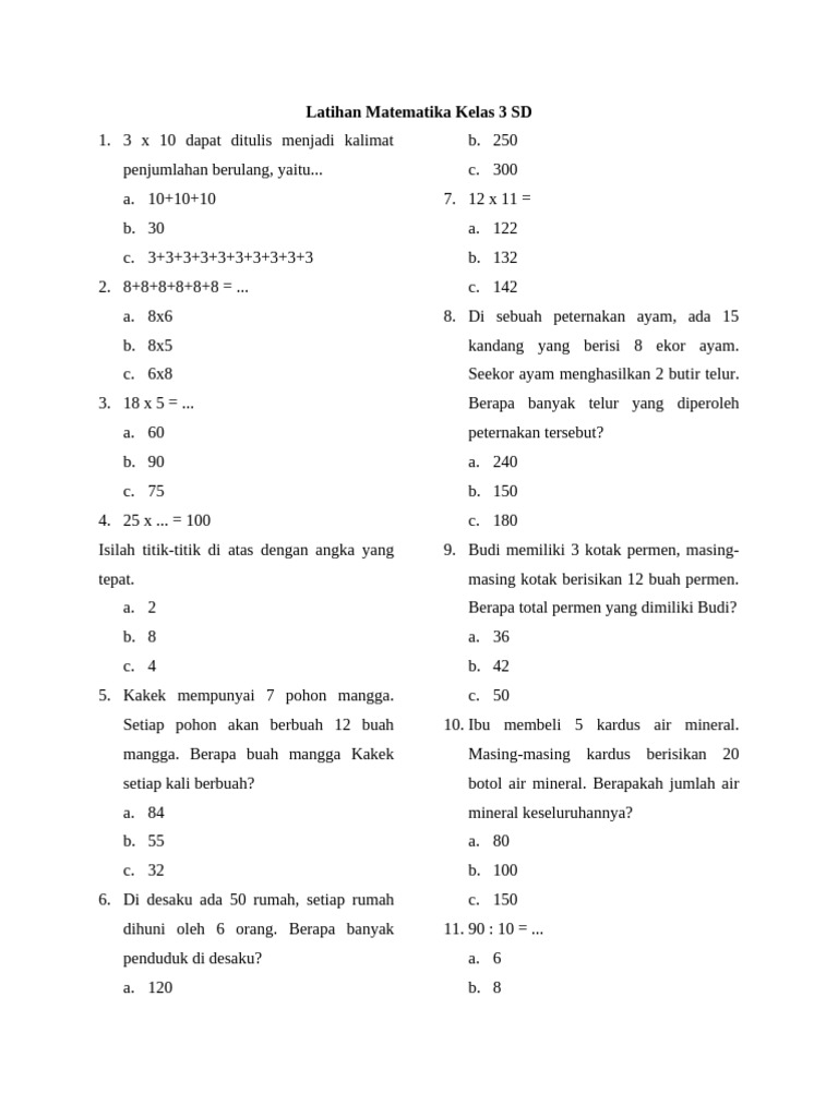 Latihan Matematika Kelas 3 SD | PDF