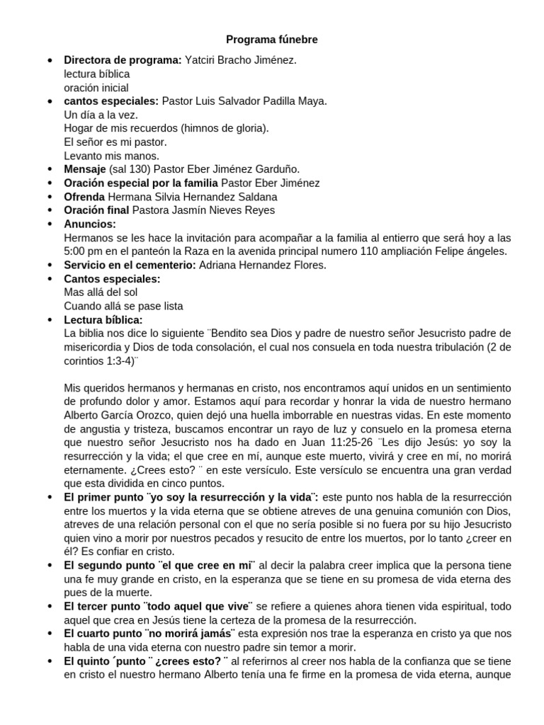 Programa de Servicio Fúnebre para Alberto García | PDF | Vida eterna ...