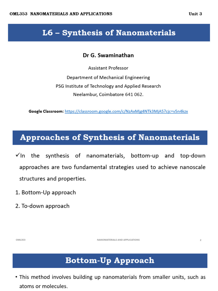 L6 - Synthesis of Nanomaterials | PDF | Chemical Vapor Deposition | Thin Film