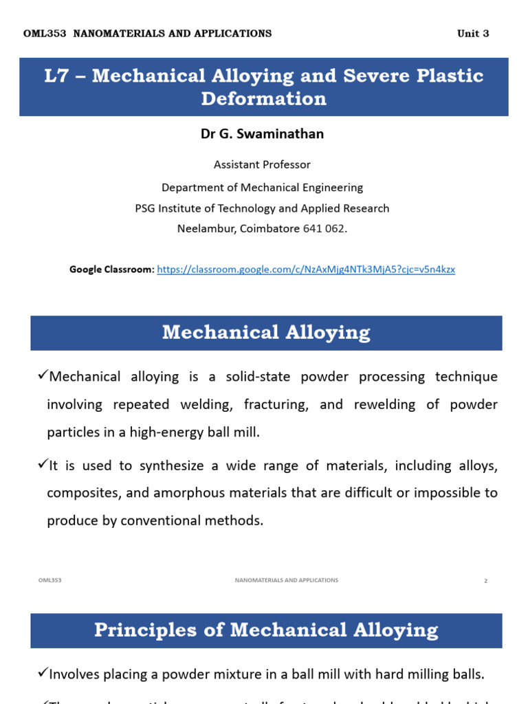 L7 â Mechanical Alloying and Severe Plastic Deformation | PDF | Mechanical Engineering ...