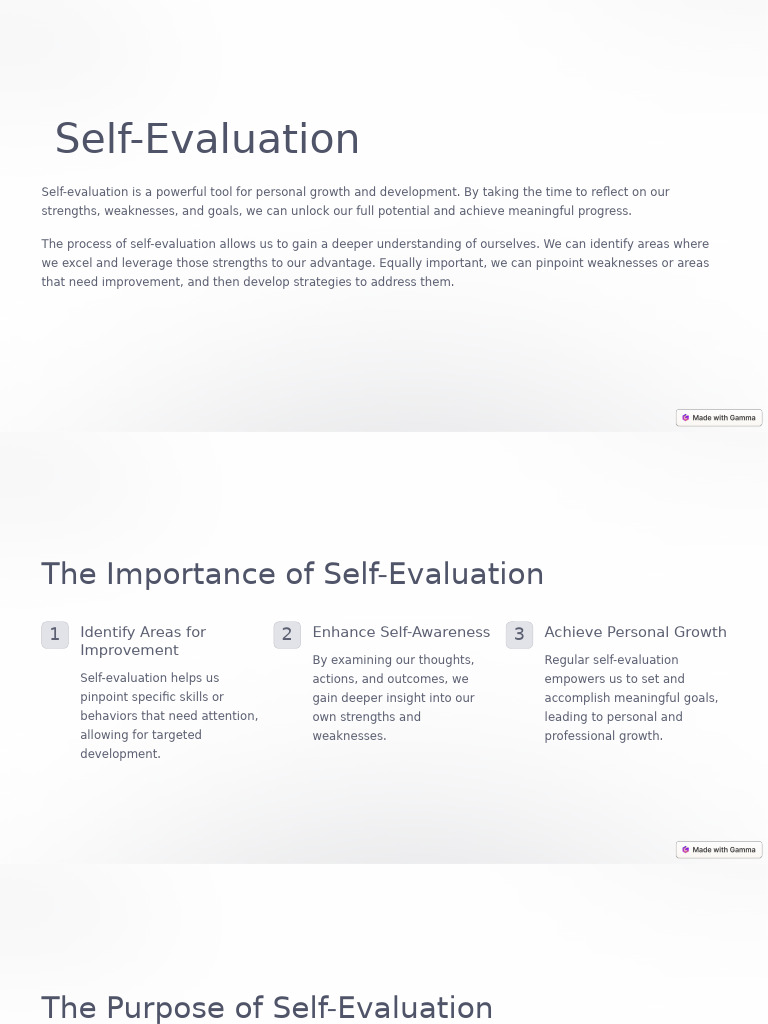 Self Evaluation | PDF | Evaluation | Goal