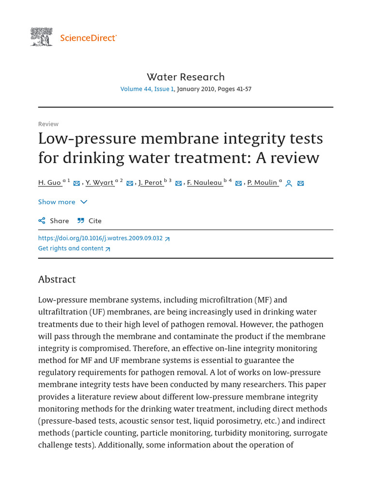 Low-pressure Membrane Integrity Tests for Drinking Water Treatment- A ...