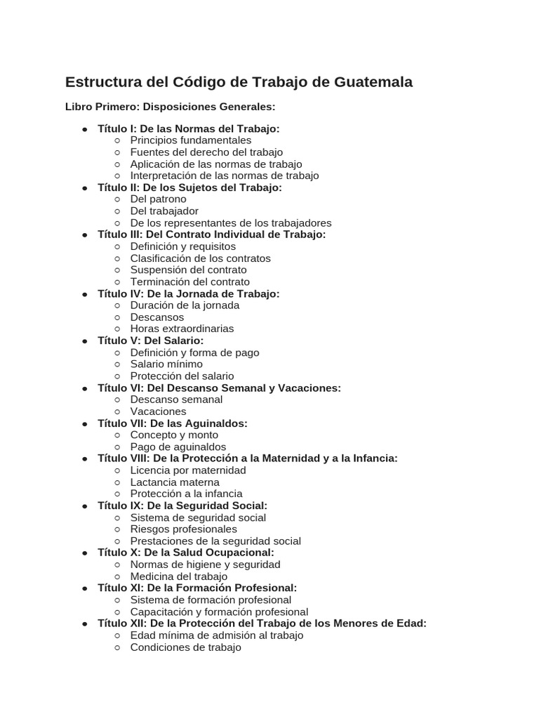 Estructura del Código de Trabajo Guatemalteco | PDF | Derecho laboral ...