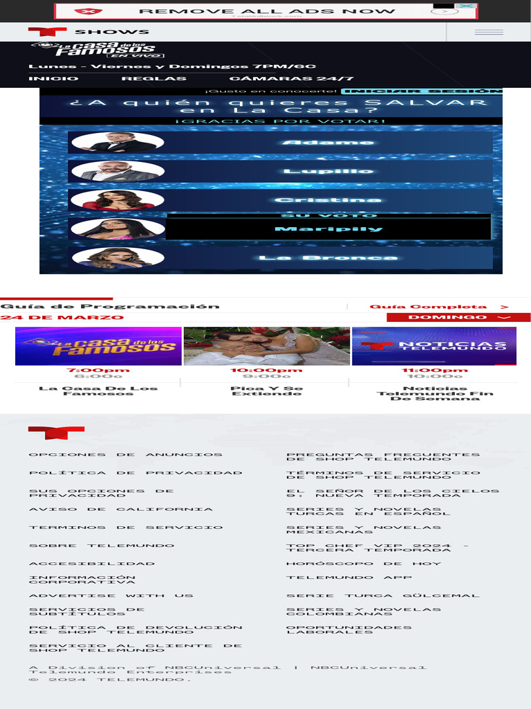 La Casa de Los Famosos ¡Vota Ahora! Telemundo | PDF