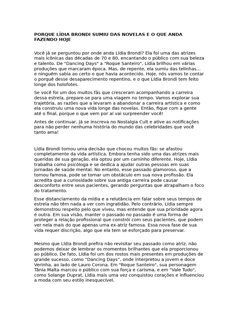 Porque Lídia Brondi Sumiu Das Novelas e o Que Anda Fazendo Hoje | PDF ...
