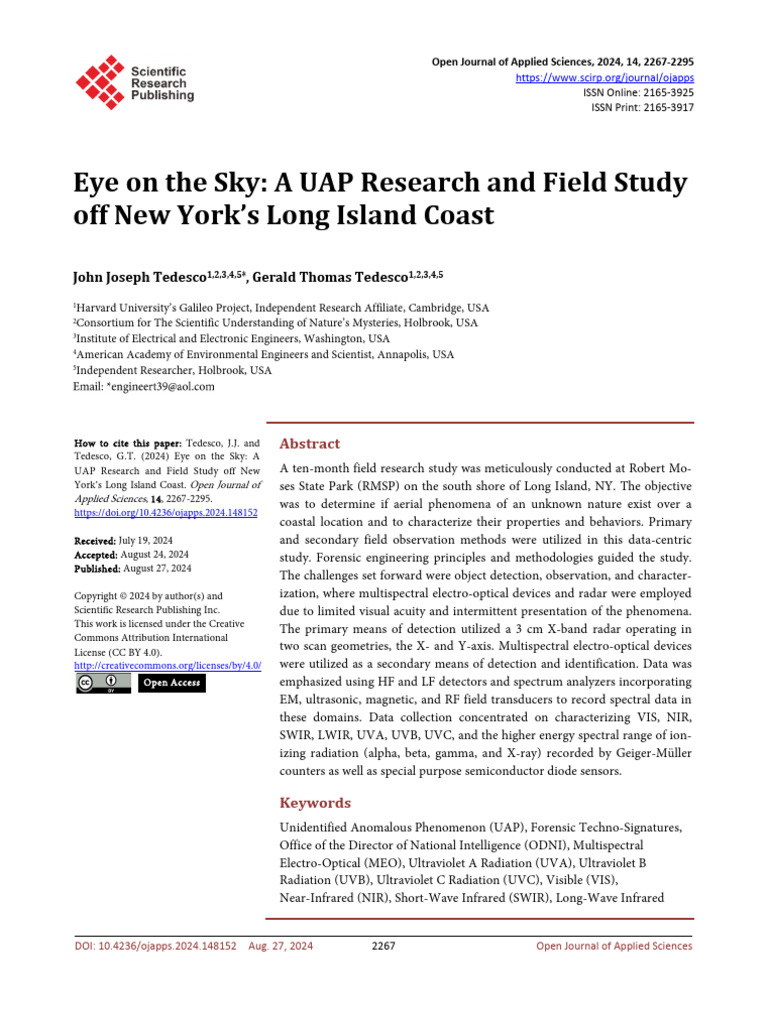 Eye On The Sky A UAP Research and Field Study - John Joseph Tedesco ...