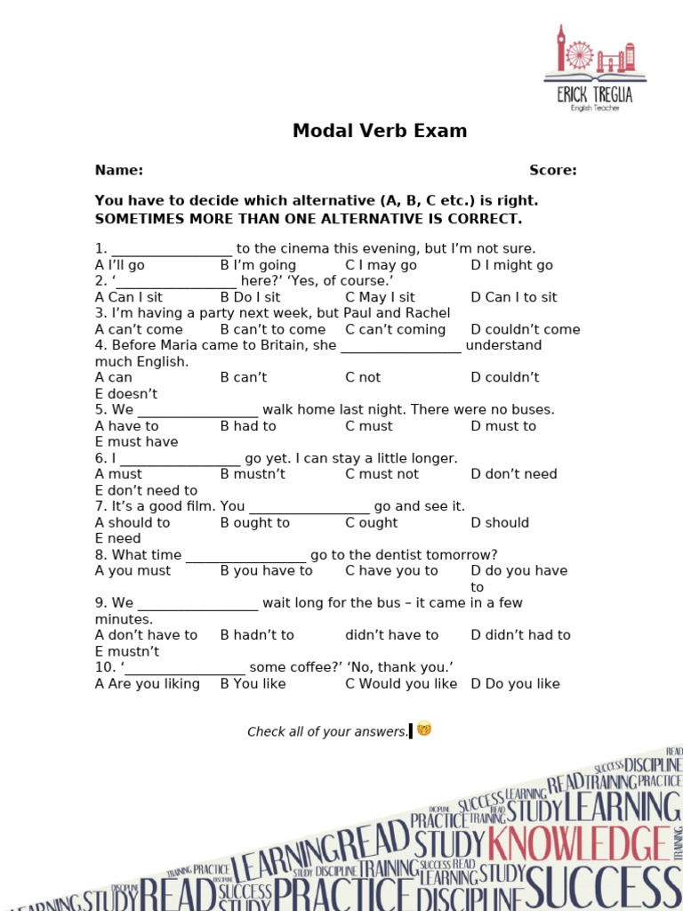 Modal Verb Exam Questions | PDF