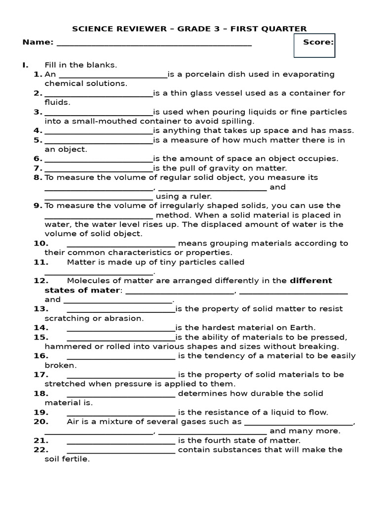 Grade 3 Science Reviewer Set B | PDF | Solid | Liquids