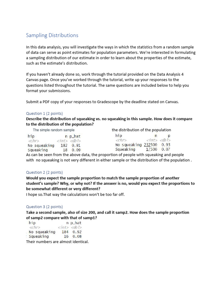 DA 4 - Sampling Distributions | PDF | Estimator | Sampling (Statistics)