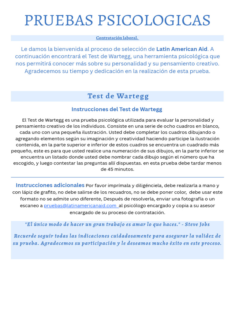 Test de Wartegg: Instrucciones y Proceso | PDF