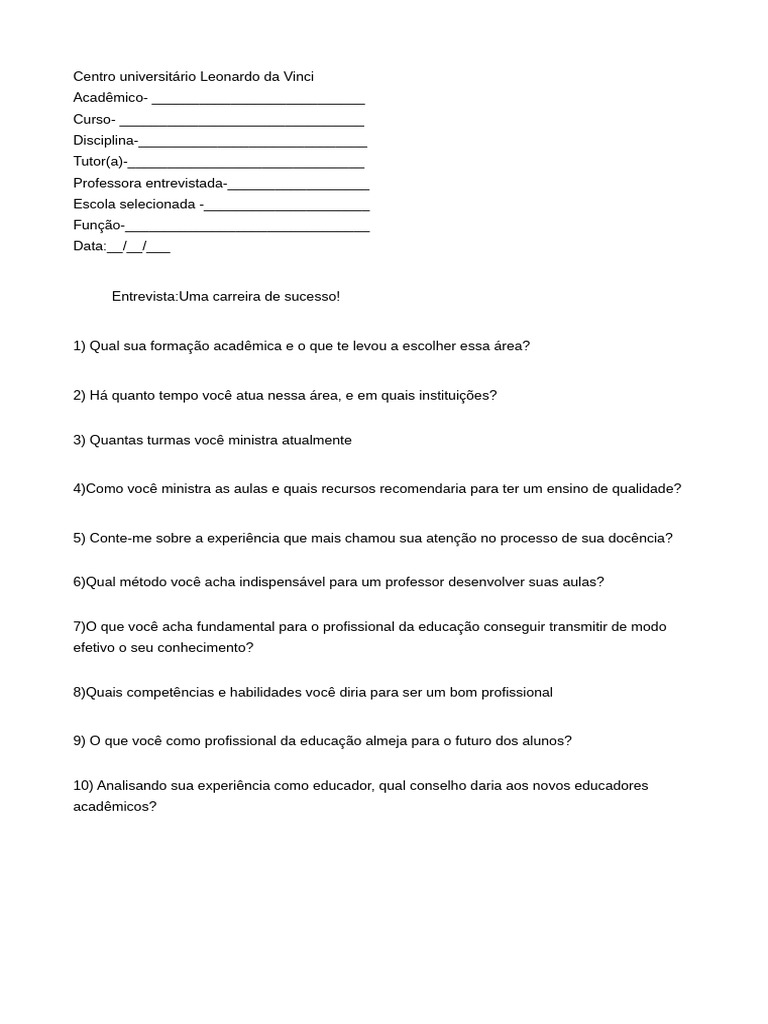 Estrutura Entrevista | PDF | Carreira e Crescimento