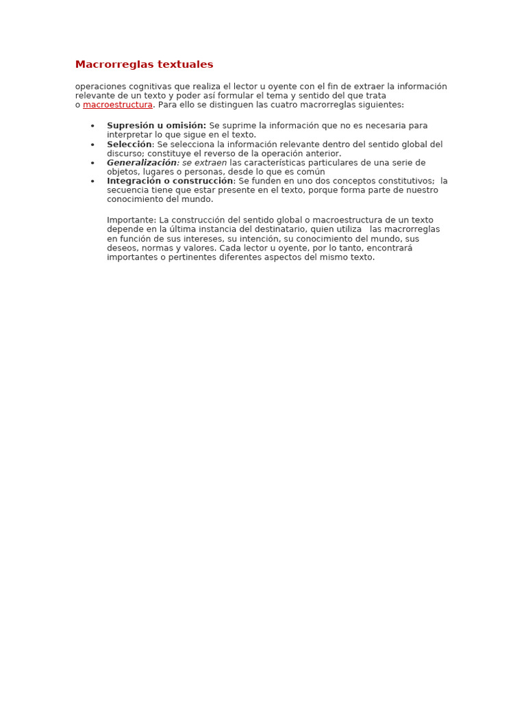 Español Macrorreglas Textuales | PDF