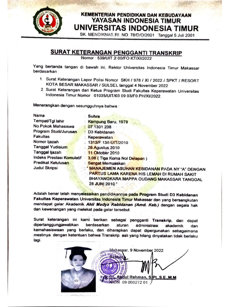 Transkip Nilai Suhra | PDF