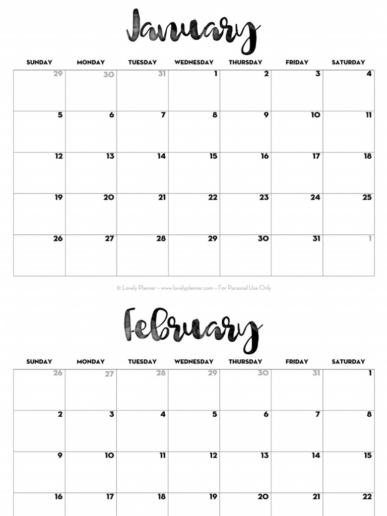 PDF US Letter - Calendar 2020 - Script Ink Centered - by Lovely Planner ...