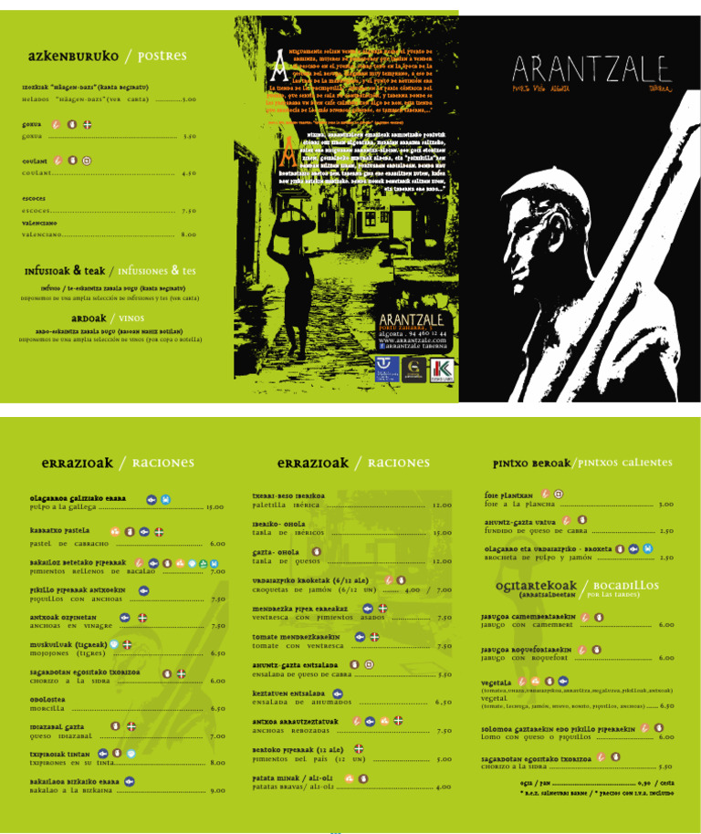 Arrantzale Carta Menu Gastronomia Puerto Viejo Portu Zaharra Algorta | PDF