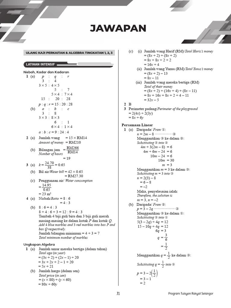 Jawapan PTRS Tingkatan 4 Matematik 2024 | PDF