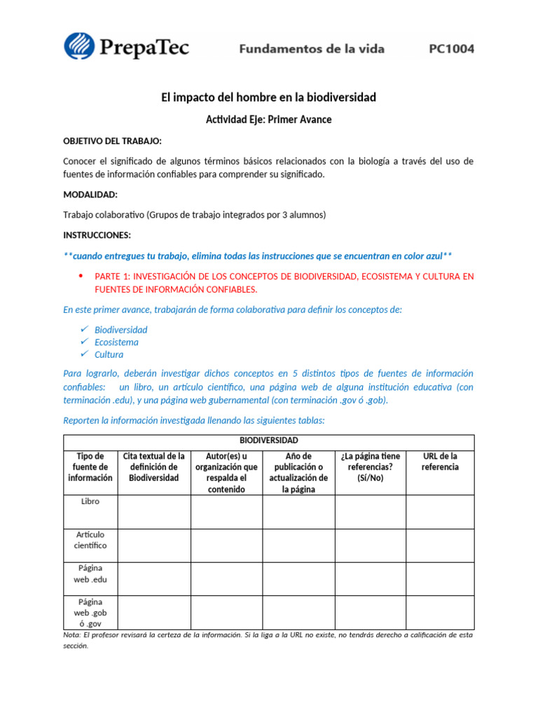 Actividad Eje Primera Entrega TEC CEM 2023 | PDF | Biodiversidad | Red ...