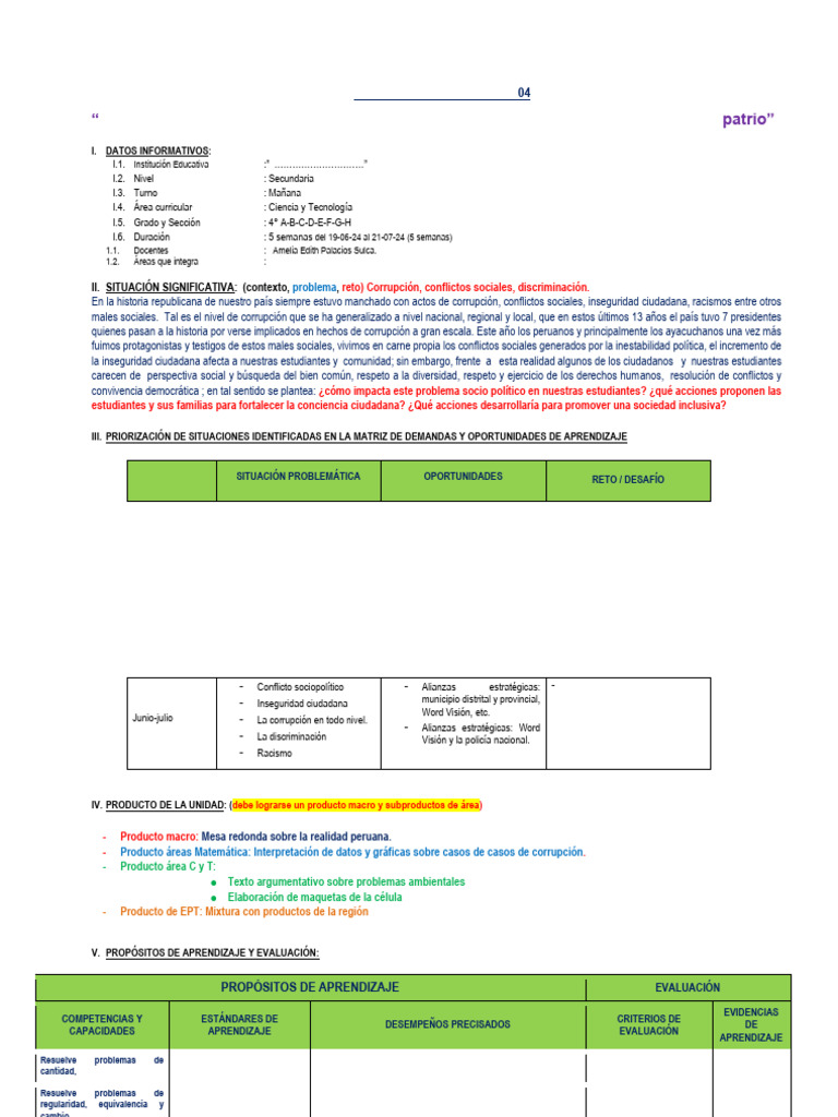 Unidad 4 - 4to Grado | PDF | Aprendizaje | Organismos