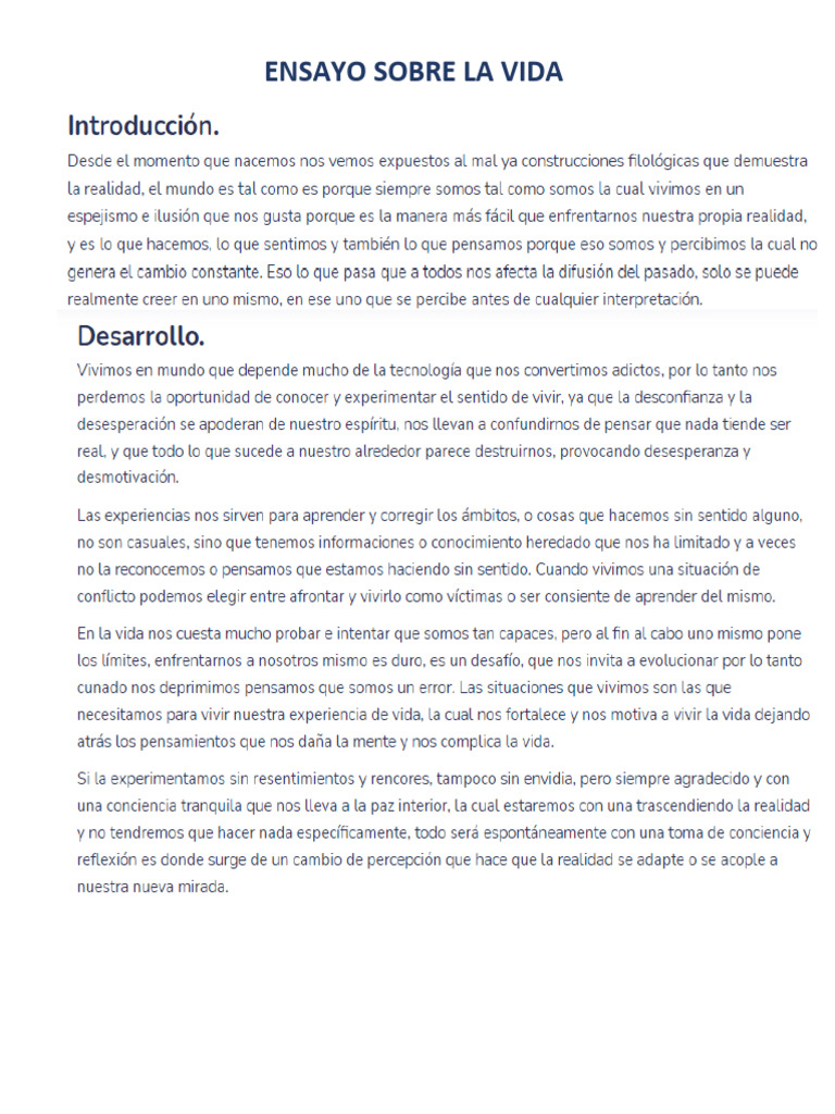 Ensayo Sobre La Vida | PDF
